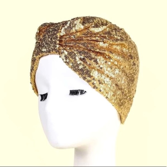 boutique | Accessories | Sequin Sparkle Gold Turban Head Wrap Vintage ...